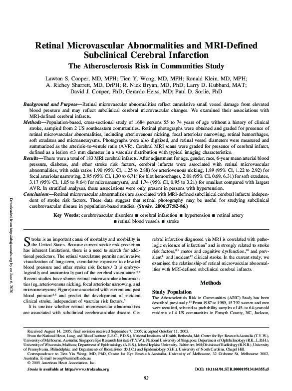 (PDF) Retinal Microvascular Abnormalities and MRI-Defined Subclinical ...