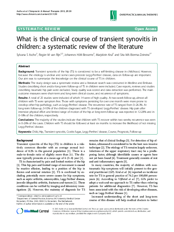 (PDF) What is the clinical course of transient synovitis in children: a ...