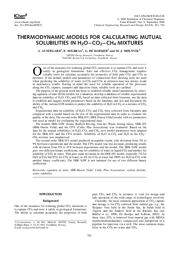(PDF) Thermodynamic Models for Calculating Mutual Solubilities in H2O ...
