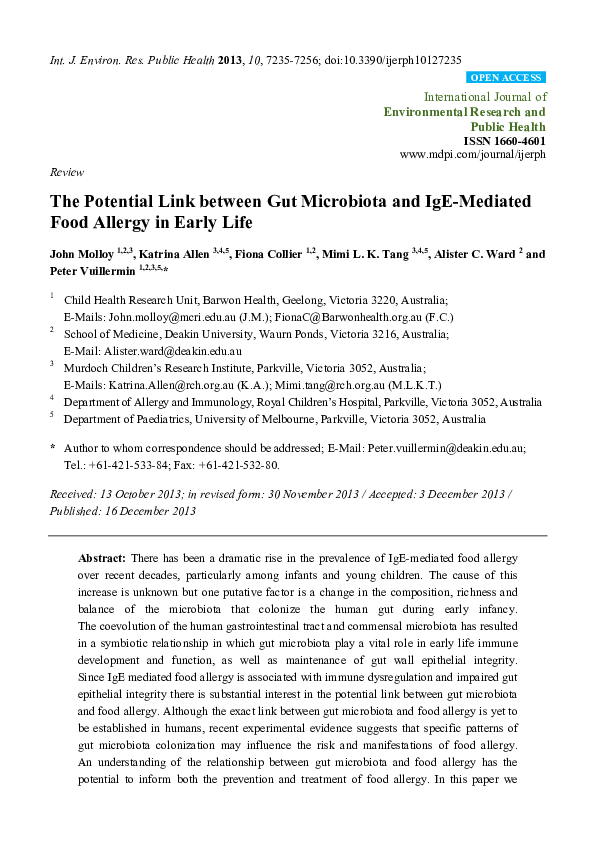 (PDF) The Potential Link between Gut Microbiota and IgE-Mediated Food ...