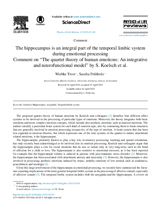 (PDF) The hippocampus is an integral part of the temporal limbic system ...