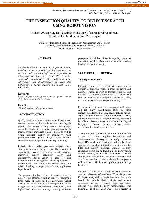 (PDF) The inspection quality to detect scratch using robot vision