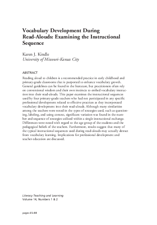 (PDF) Vocabulary Development During Read-Alouds: Examining the ...