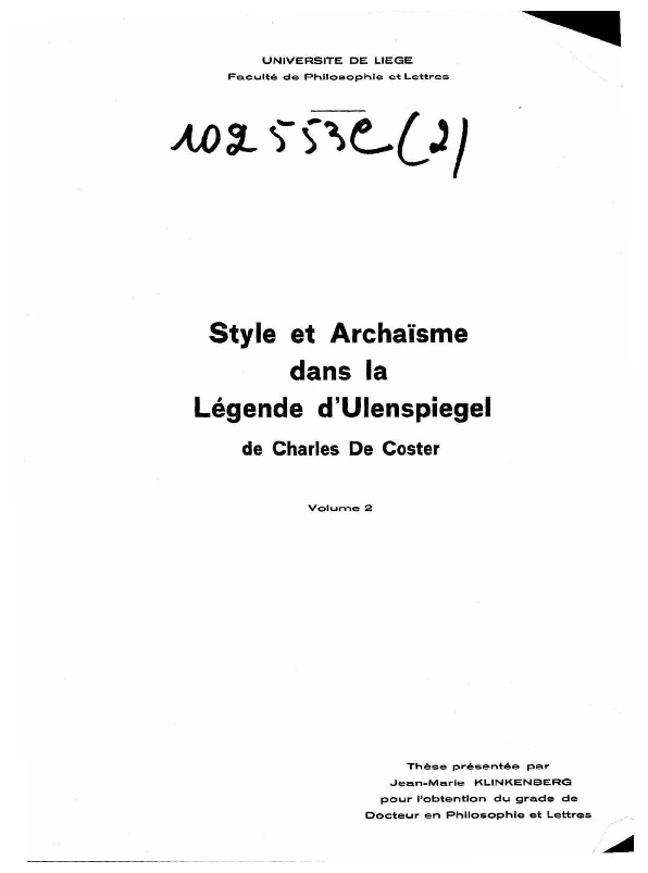 (PDF) Style et archaïsme dans la Légende d'Ulenspiegel de Charles De Coster
