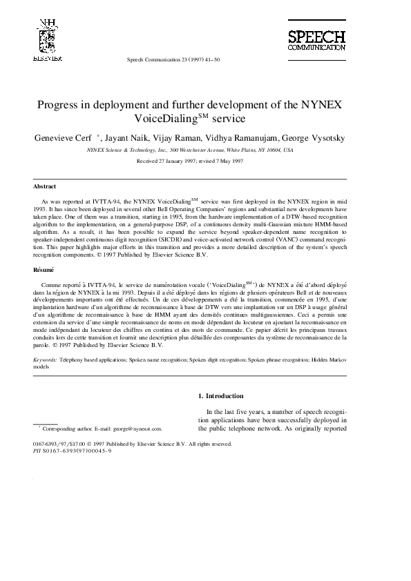 (PDF) Progress in deployment and further development of the NYNEX ...