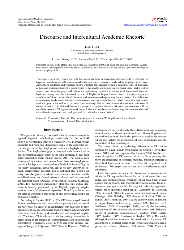 (PDF) Discourse and Intercultural Academic Rhetoric