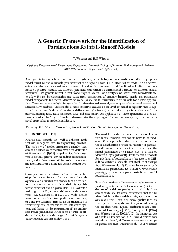 (PDF) A Generic Framework for the Identification of Parsimonious Rainfall-Runoff Models