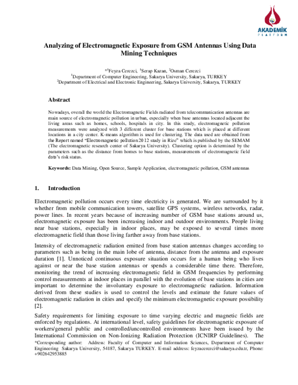 (PDF) Analyzing of Electromagnetic Exposure from GSM Antennas Using Data Mining Techniques