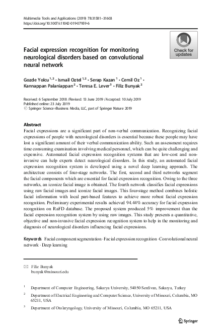 (PDF) Facial expression recognition for monitoring neurological disorders based on convolutional ...