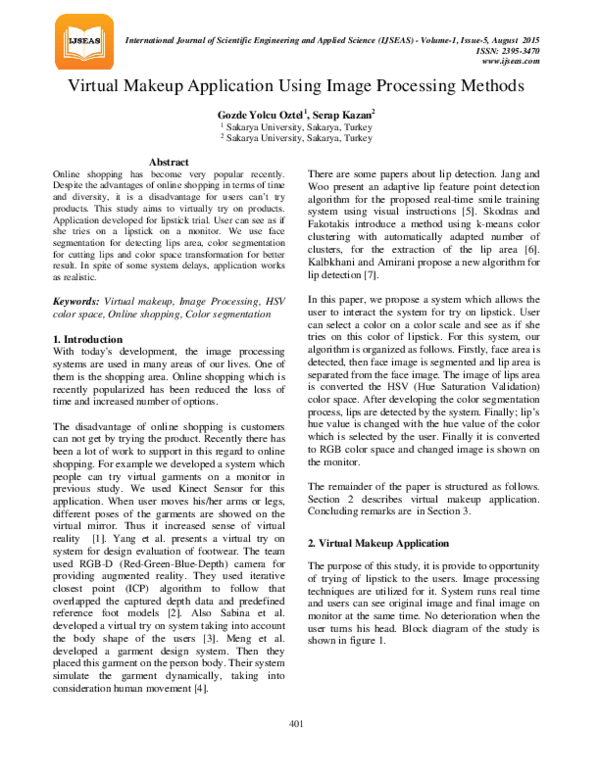 Pdf Virtual Makeup Application Using Image Processing Methods