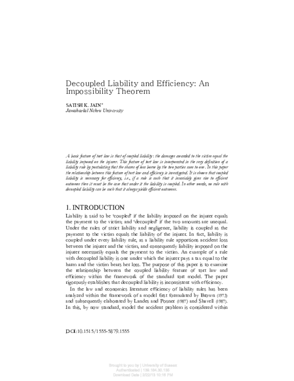 (PDF) Decoupled Liability and Efficiency: An Impossibility Theorem