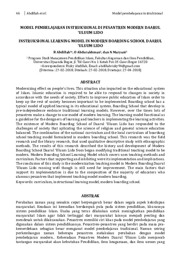 (PDF) Model Pembelajaran Instruksional DI Pesantren Modern | Rizky Abdillah - Academia.edu