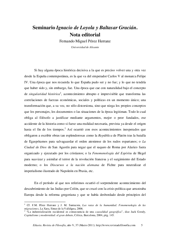 (PDF) Seminario Ignacio de Loyola y Baltasar Gracián: nota editorial