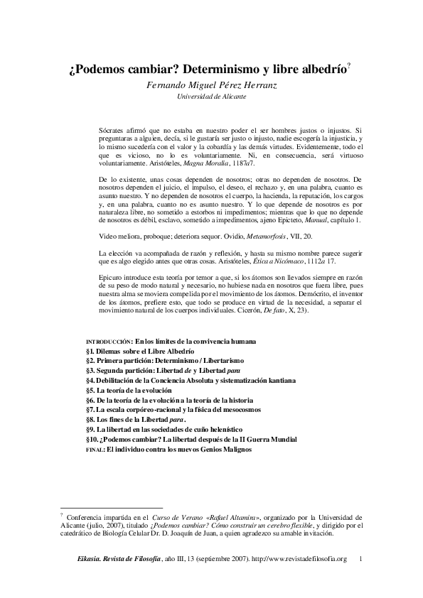 (PDF) ¿ Podemos cambiar? Determinismo y libre albedrío | Fernando Miguel Pérez Herranz ...