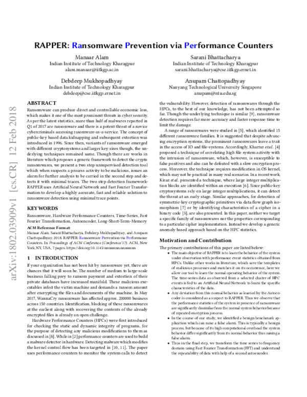 (PDF) RAPPER: Ransomware Prevention via Performance Counters