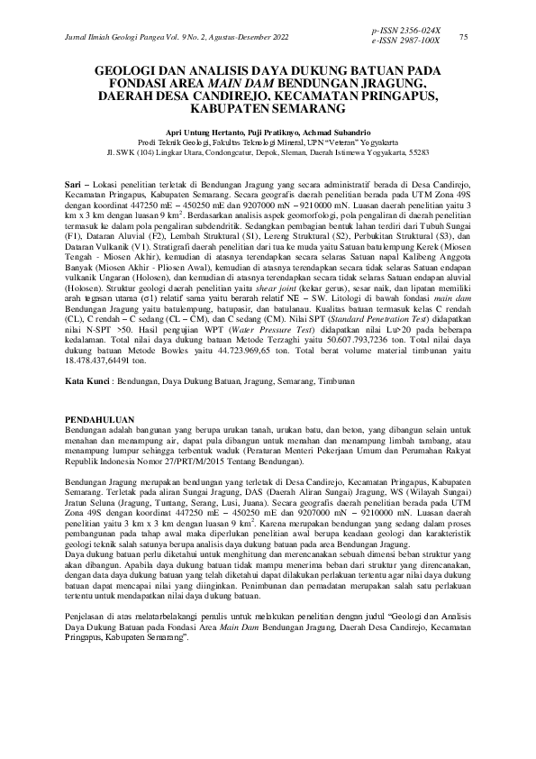 (PDF) Geologi Dan Analisis Daya Dukung Batuan Pada Fondasi Area Main Dam Bendungan Jragung ...
