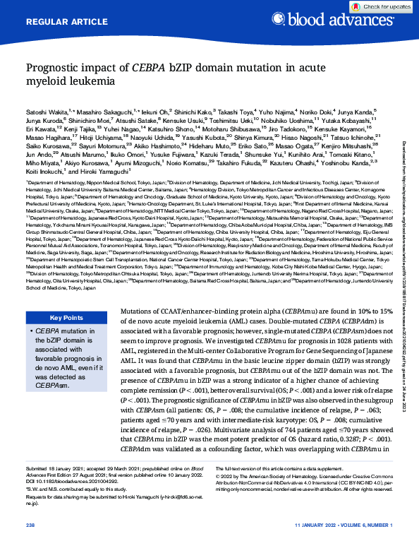 Pdf Prognostic Impact Of Cebpa Bzip Domain Mutation In Acute Myeloid