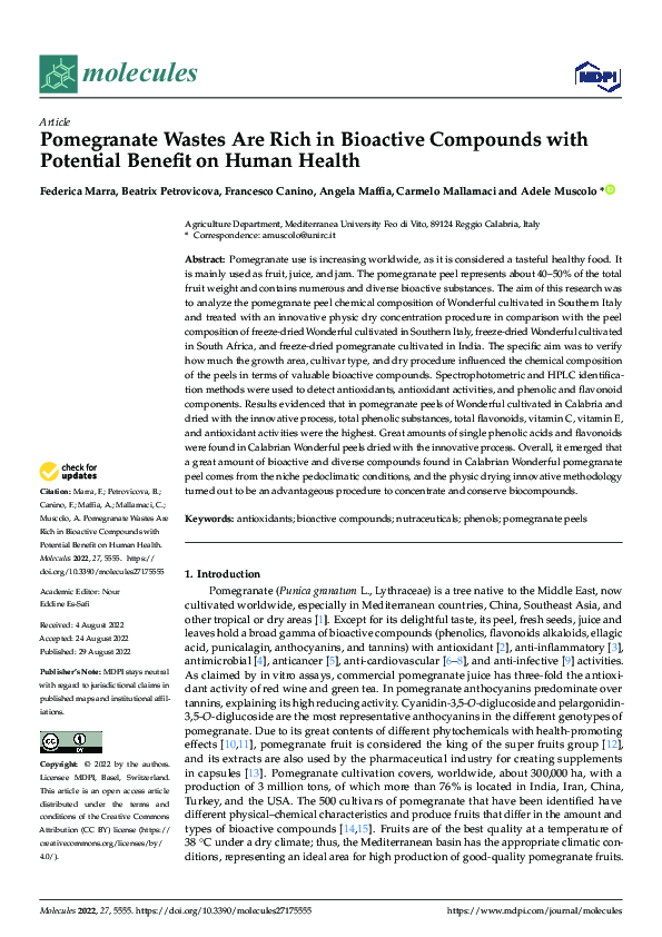 (PDF) Pomegranate Wastes Are Rich in Bioactive Compounds with Potential ...
