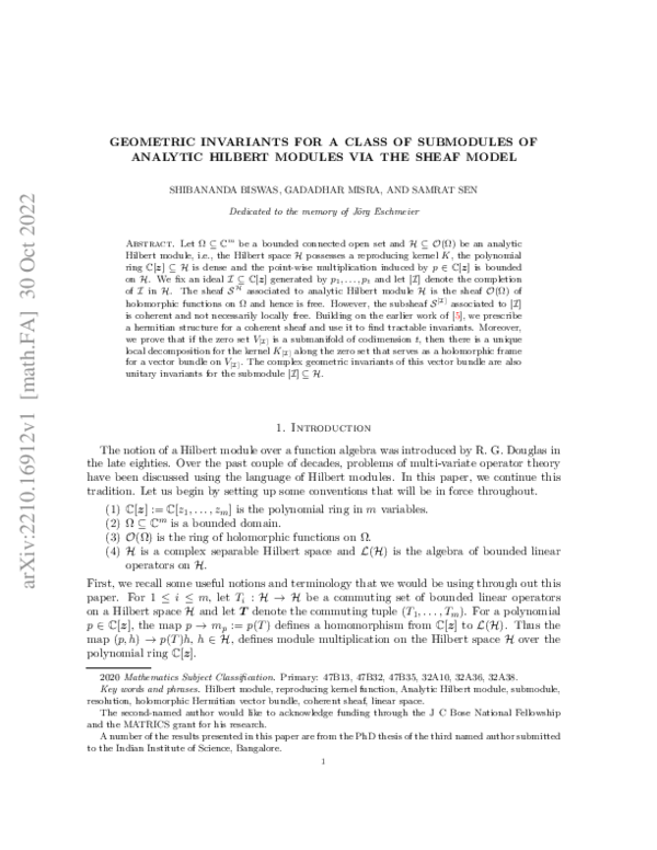 (PDF) Geometric invariants for a class of submodules of analytic ...