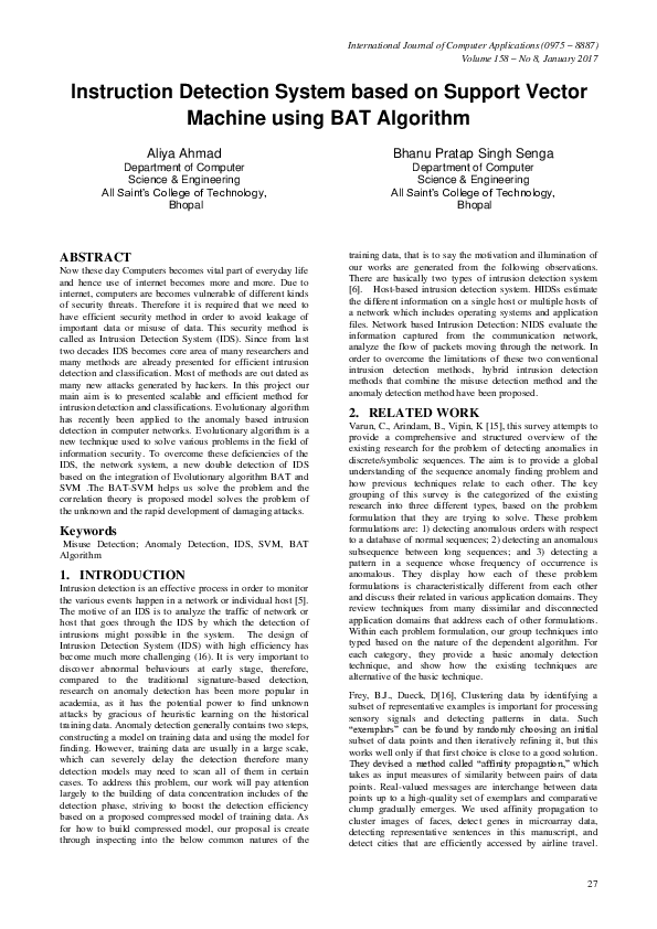 Pdf Bat Algorithm Enhanced Ids With Svm
