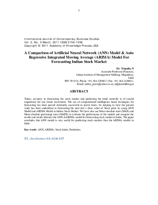 (PDF) A Comparison of Artificial Neural Network (ANN) Model & Auto ...