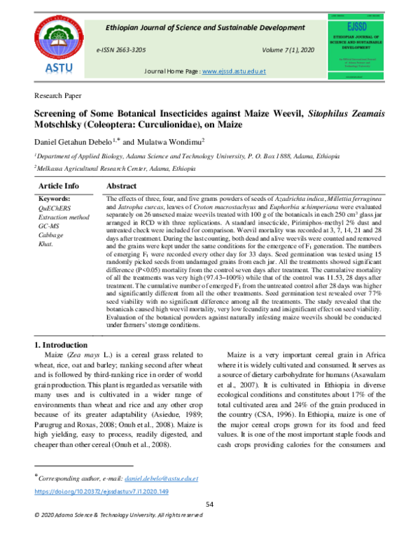 (PDF) Screening of Some Botanical Insecticides Against Maize Weevil ...
