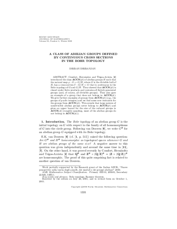 (PDF) Continuous Cross Sections in Bohr Topology for Abelian Groups