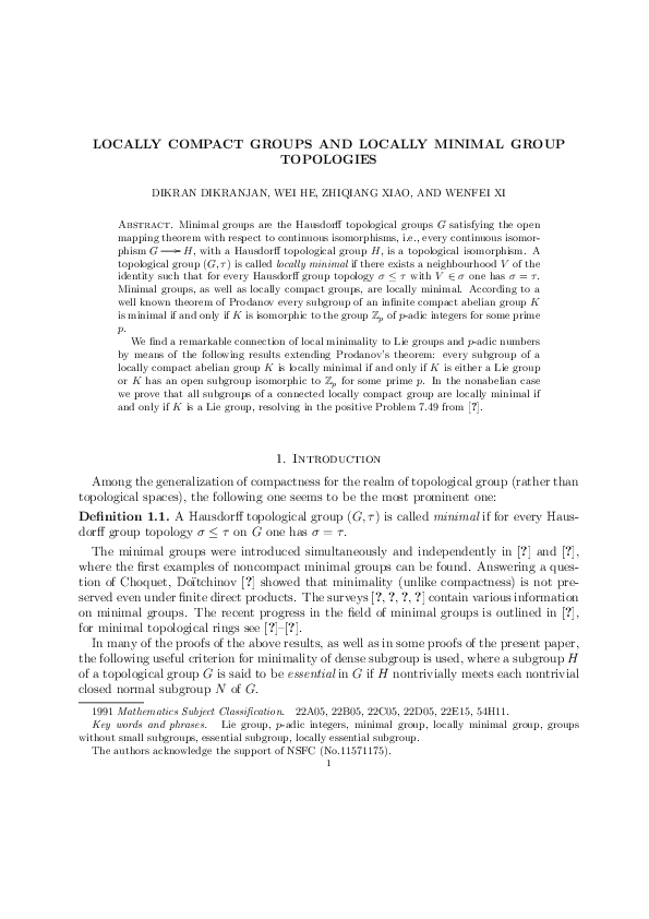 (PDF) Locally compact groups and locally minimal group topologies