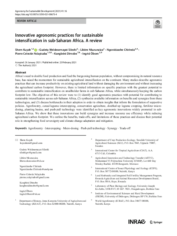 (PDF) Innovative agronomic practices for sustainable intensification in ...