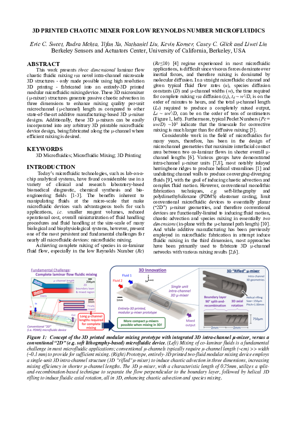 (PDF) 3D Printed Chaotic Mixer for Low Reynolds Number Microfluidics
