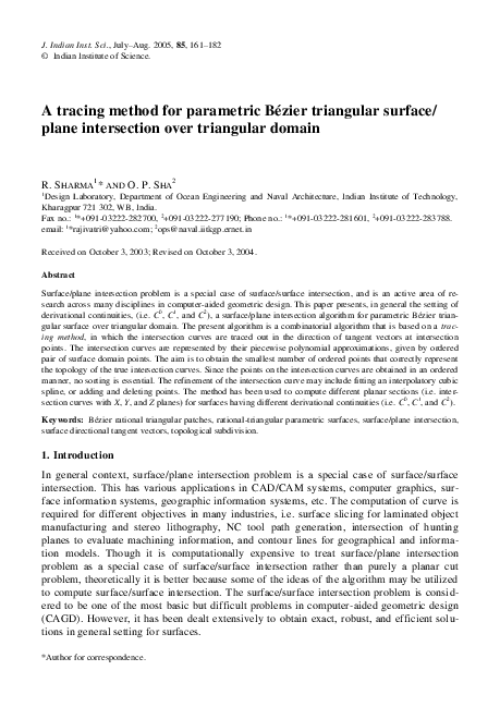 (PDF) A tracing method for parametric Bezier triangular surface/plane intersection | Rajeev ...