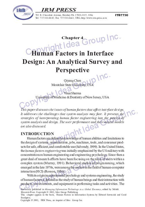 (PDF) Human Factors in Interface Design