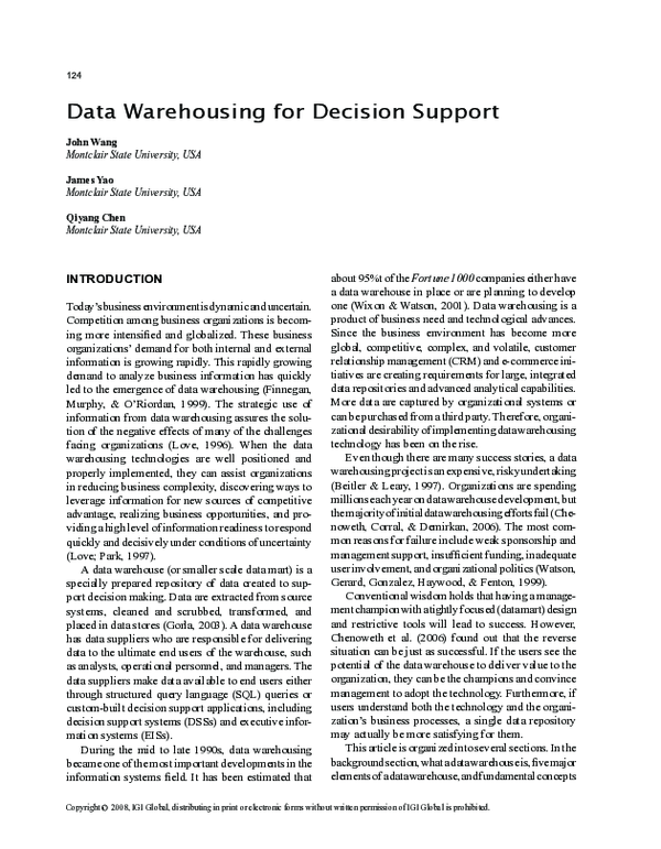 (PDF) Data Warehousing for Decision Support