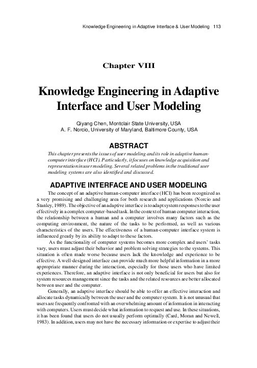 (PDF) Knowledge Engineering in Adaptive Interface and User Modeling