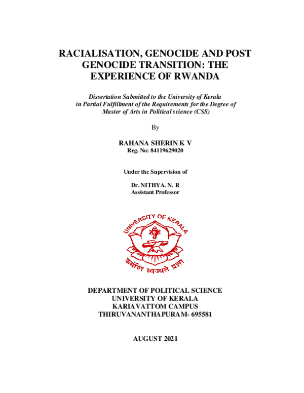 (PDF) RACIALISATION, GENOCIDE AND POST GENOCIDE TRANSITION: THE ...