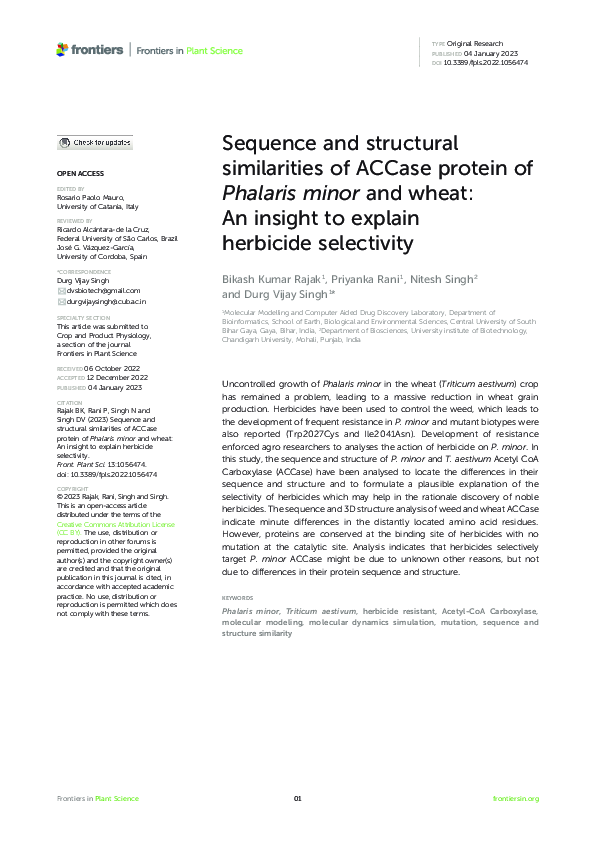 (PDF) Sequence and structural similarities of ACCase protein of ...