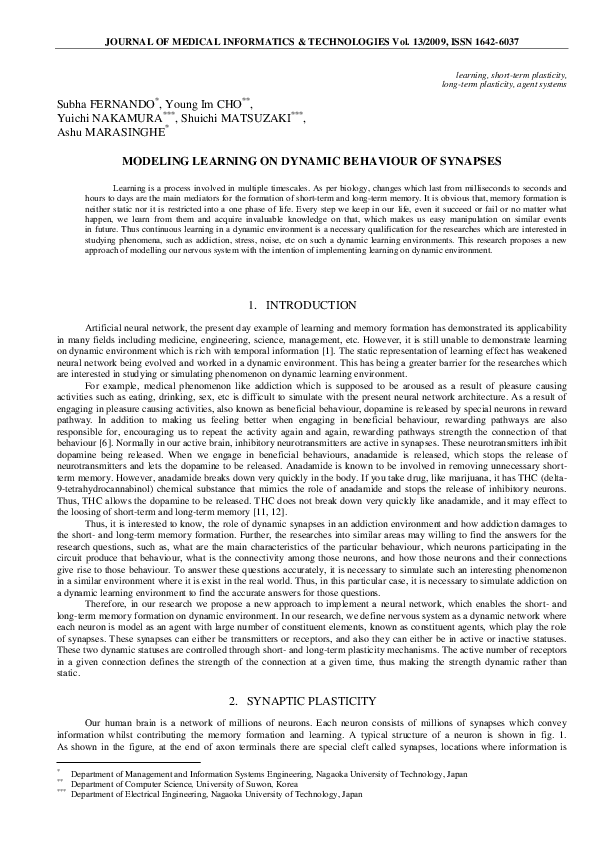 (PDF) Modeling learning on dynamic behaviour of synapses