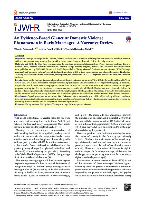 (PDF) An Evidence-Based Glance at Domestic Violence Phenomenon in Early Marriages: A Narrative ...