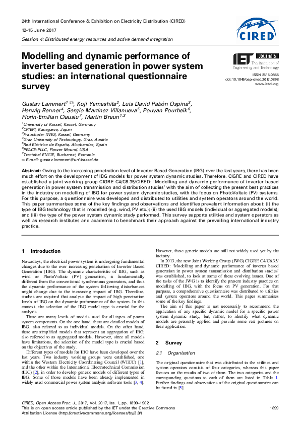(PDF) Modelling and dynamic performance of inverter based generation in ...
