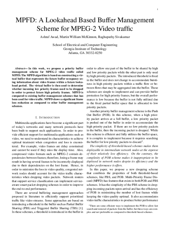 (PDF) MPFD: Lookahead Buffer Management for MPEG2