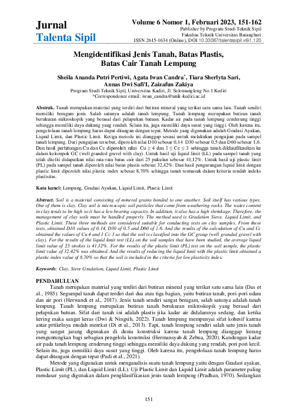 (PDF) Mengidentifikasi Jenis Tanah, Batas Plastis, Batas Cair Tanah Lempung