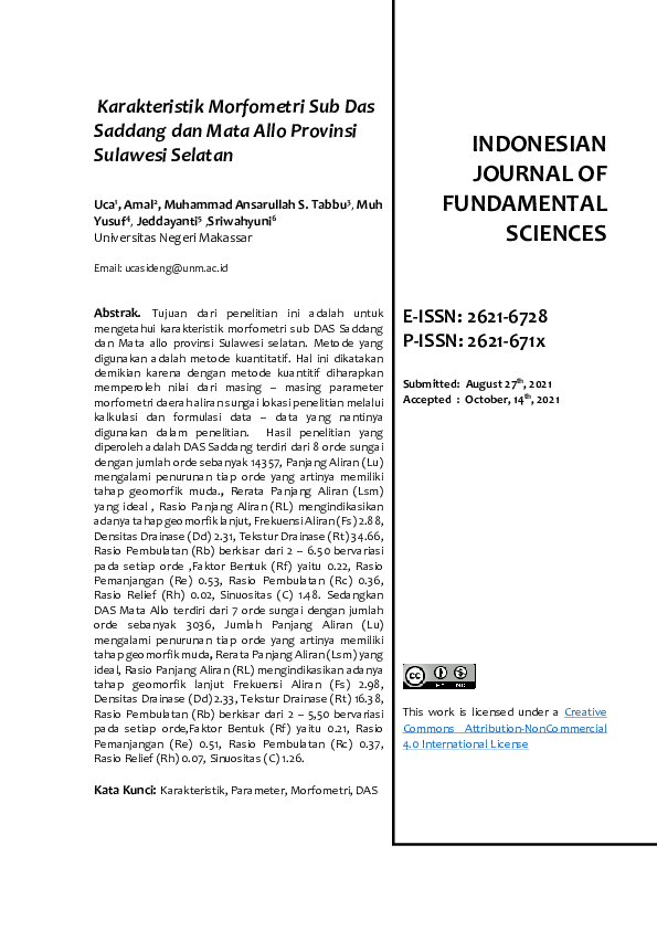 (PDF) Karakteristik Morfometri Sub Das Saddang dan Mata Allo Provinsi ...