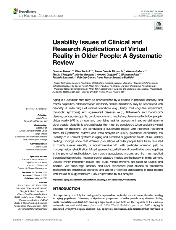 (PDF) Usability Issues of Clinical and Research Applications of Virtual Reality in Older People ...