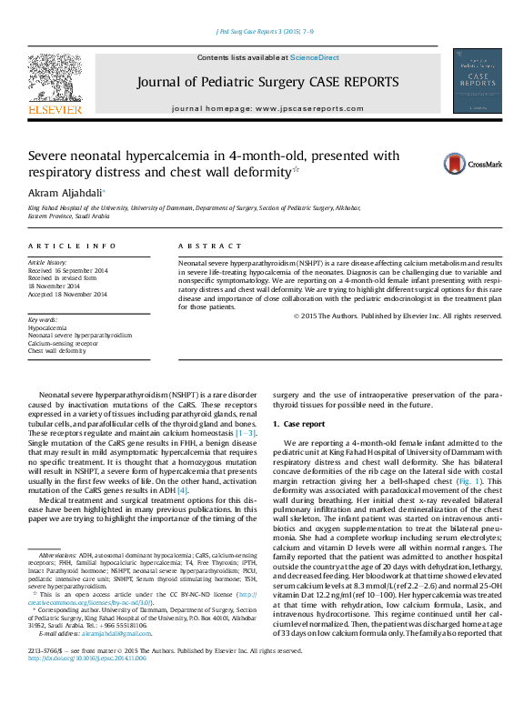 (PDF) Severe neonatal hypercalcemia in 4-month-old, presented with ...
