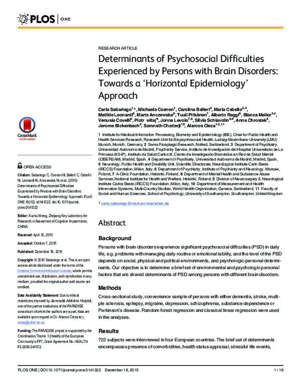 (PDF) Determinants of Psychosocial Difficulties Experienced by Persons ...