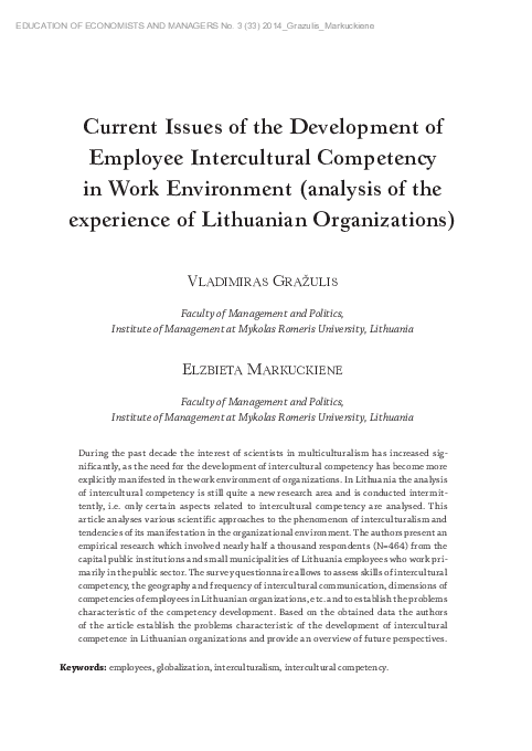 (PDF) Current Issues of the Development of Employee Intercultural Competency in Work Environment ...