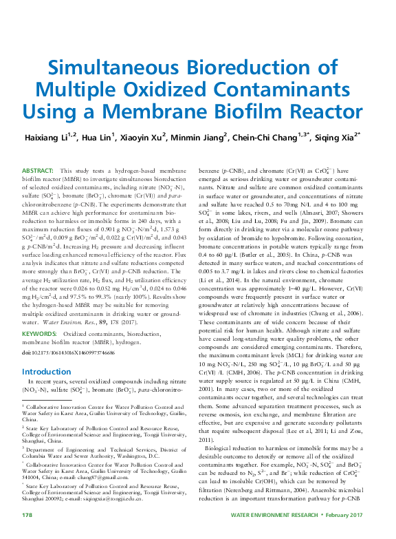 (PDF) Simultaneous bioreduction of multiple oxidized contaminants using ...