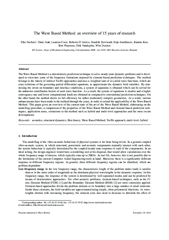 (PDF) The wave based method: An overview of 15 years of research