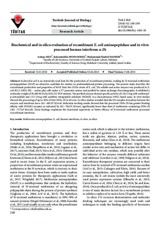 (PDF) Biochemical and in silico evaluation of recombinant E. coli ...