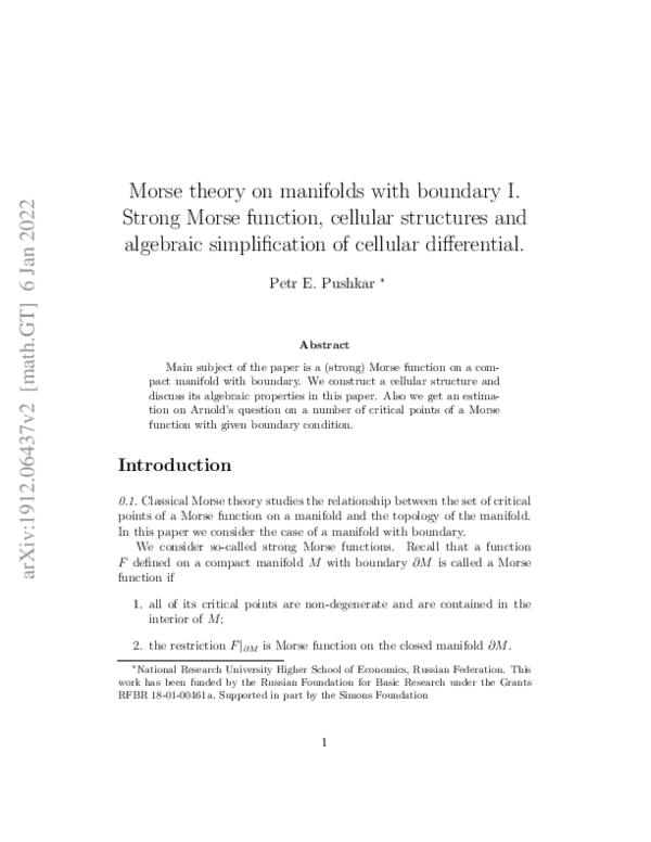 (PDF) Morse theory on manifolds with boundary I. Strong Morse function ...